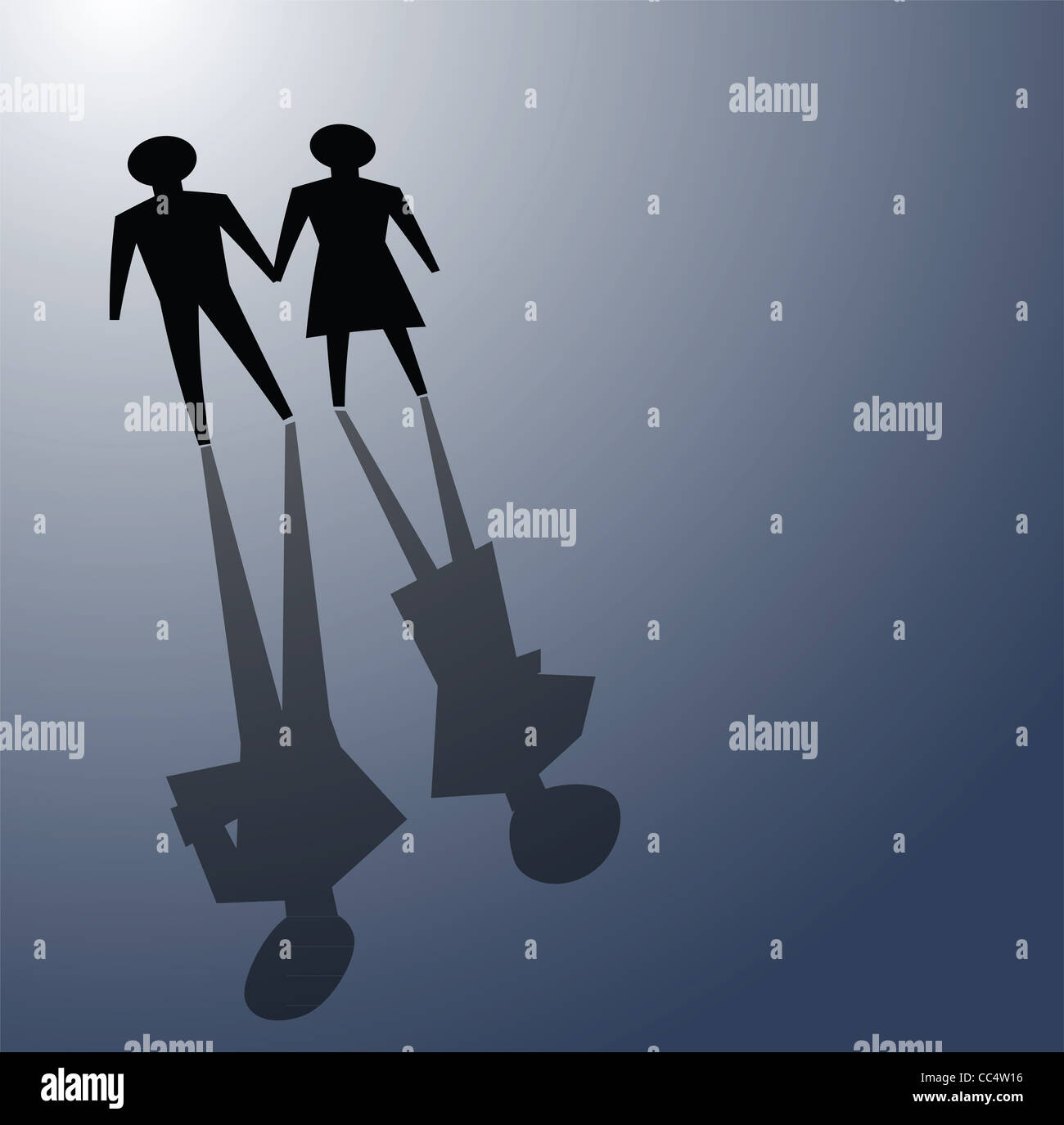 illustrations of broken relationship, couple shadow was ignoring each ...