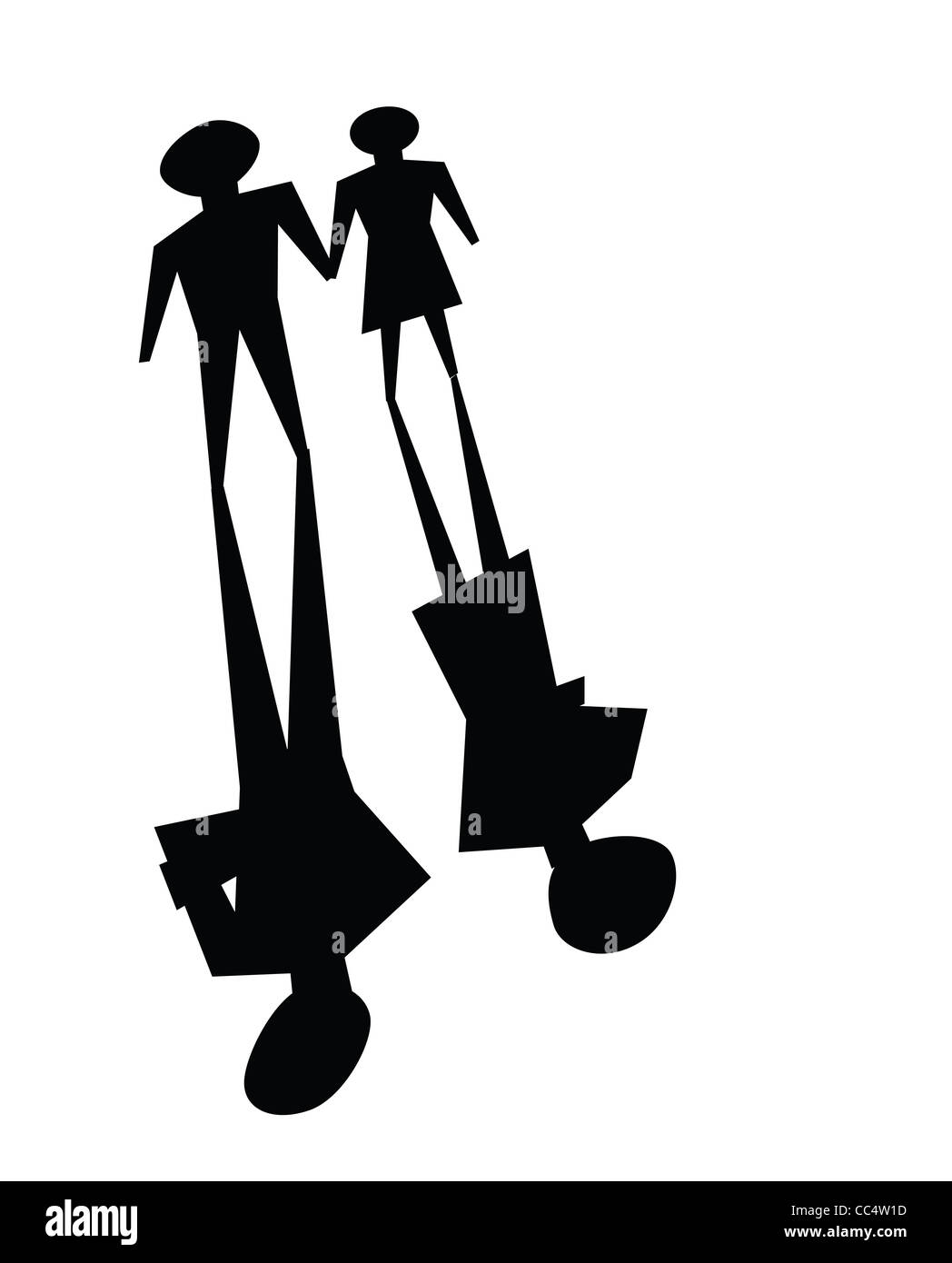 illustrations of broken relationship, couple shadow was ignoring each ...