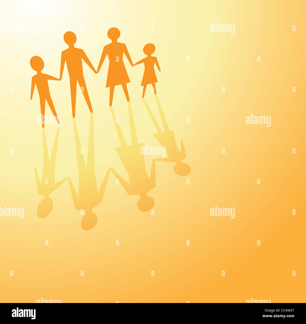 to illustrate a family concept, father, mother and children in bright ...