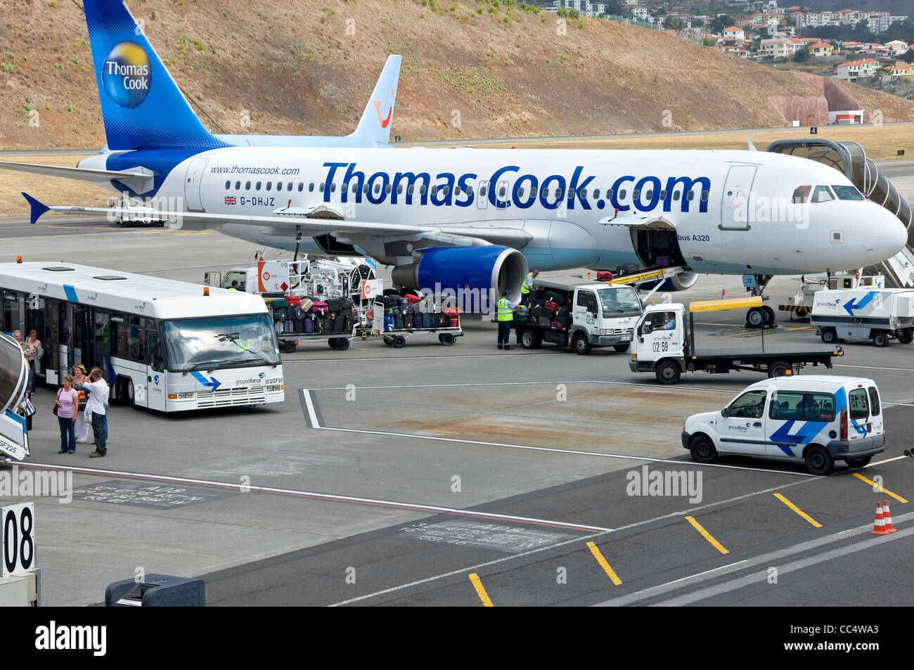 Thomas Cook plane airplane aeroplane aircraft parked at Funchal airport ...