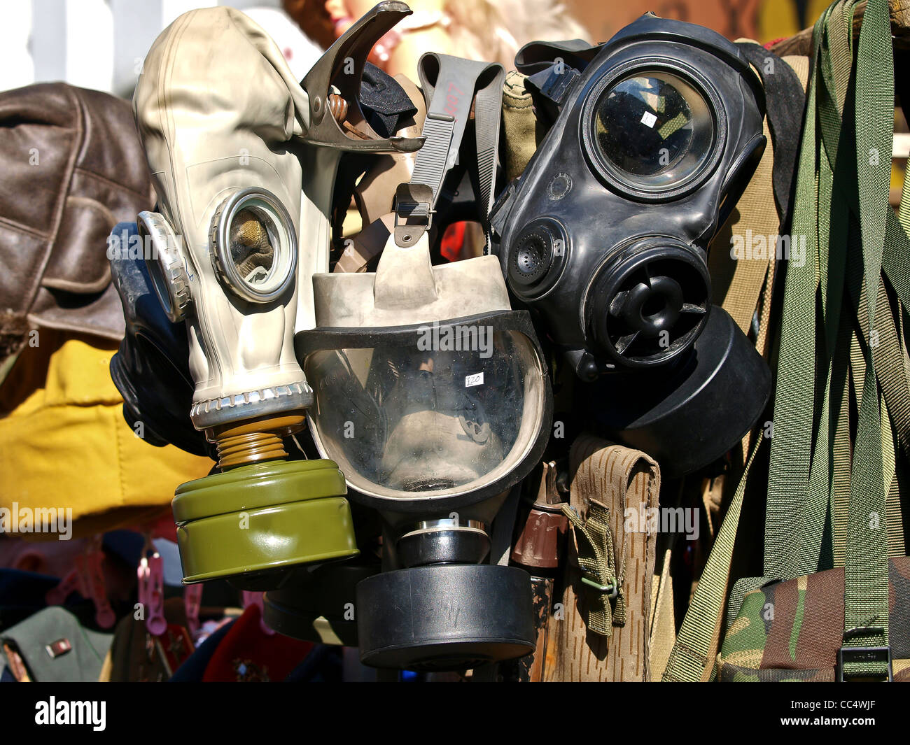 old gas masks on the open market on portobello road Stock Photo - Alamy
