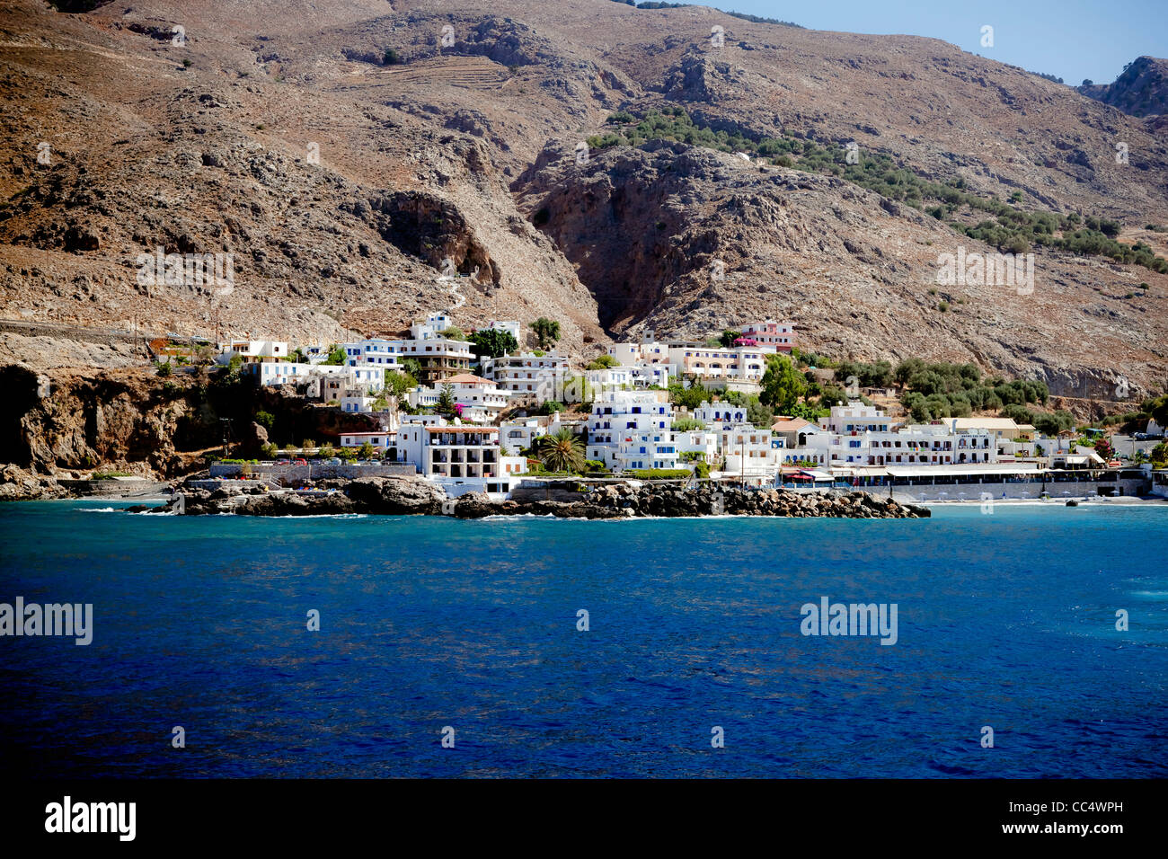Small village with traditional white houses in South Crete island in ...