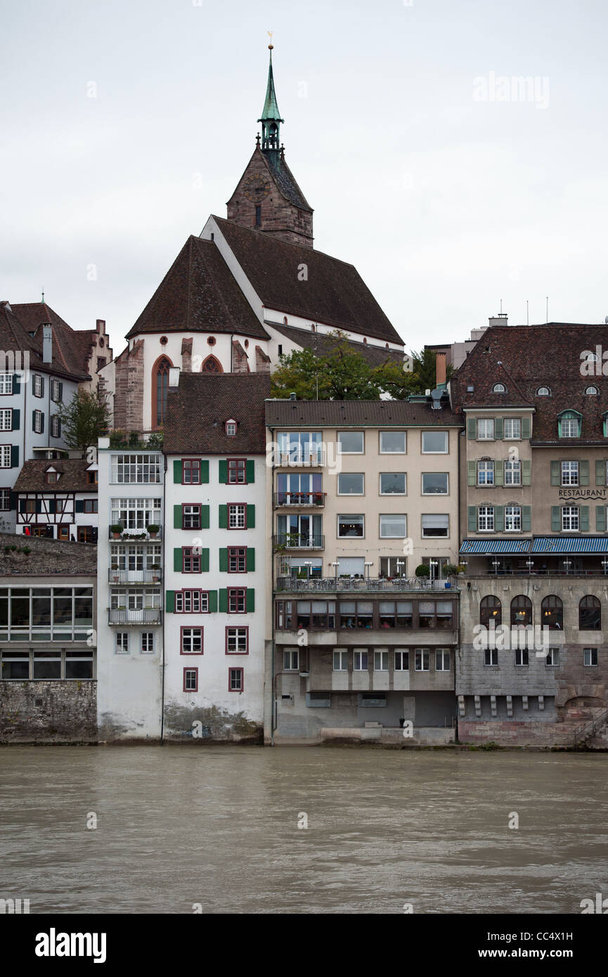 Houses along the Rhine river in center of Basel, Switzerland Stock ...