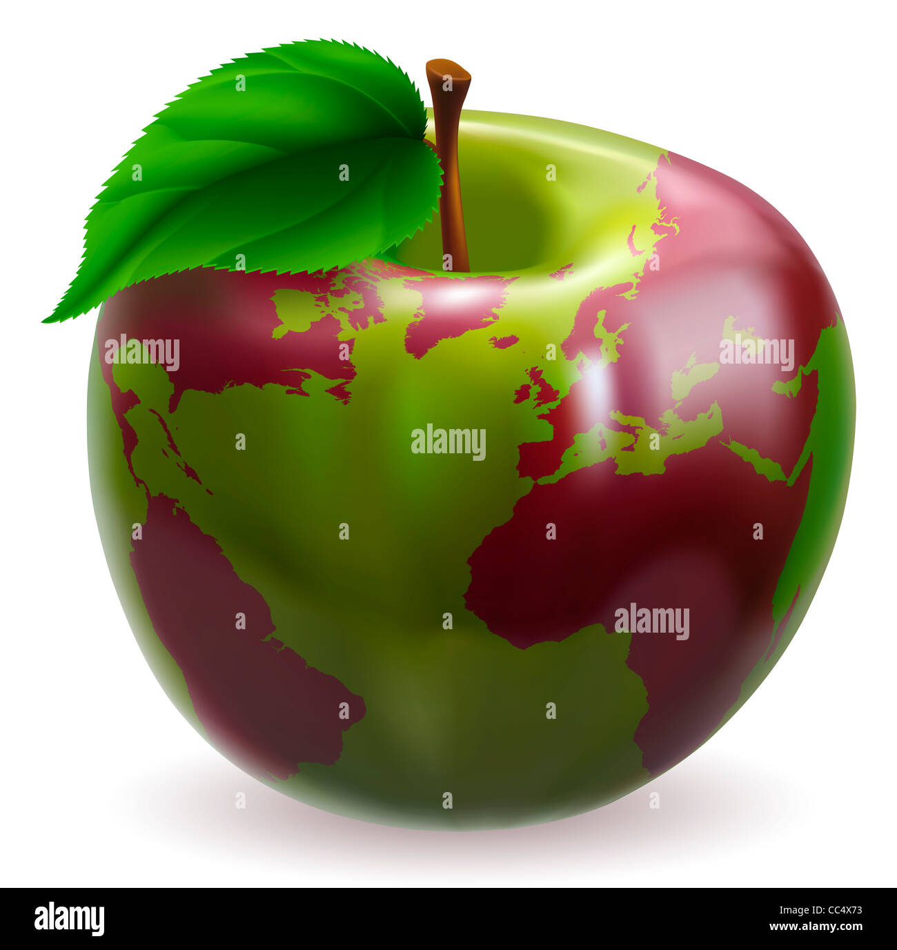 Conceptual illustration of an apple with color on skin forming the ...