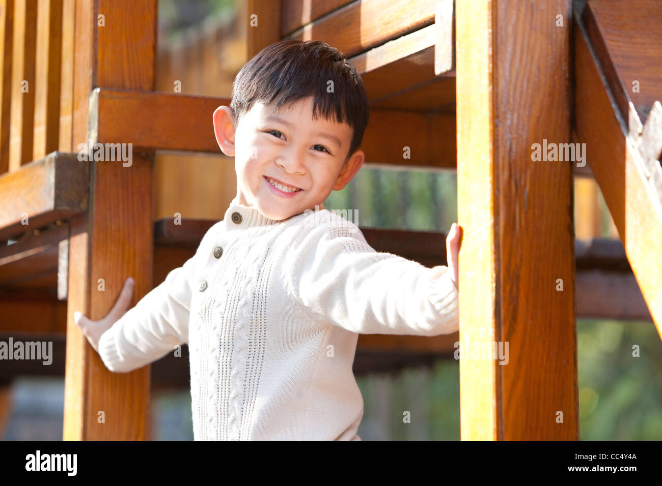 Boy playing on playground toys Stock Photo - Alamy