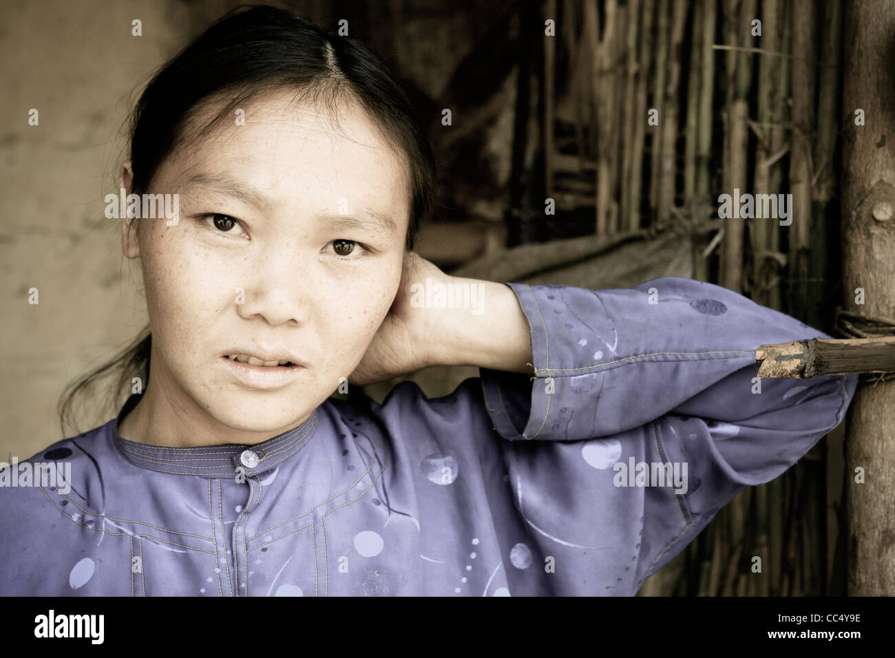 Portrait of a traditional White Hmong Tribeswoman at Pho Lao on the ...