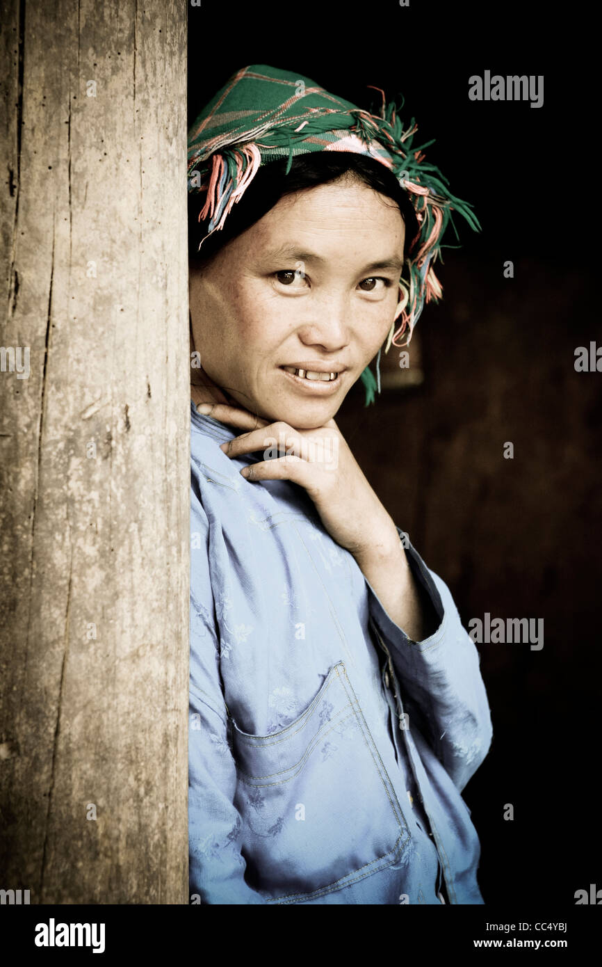 Portrait of a traditional White Hmong tribeswoman at the remote village ...