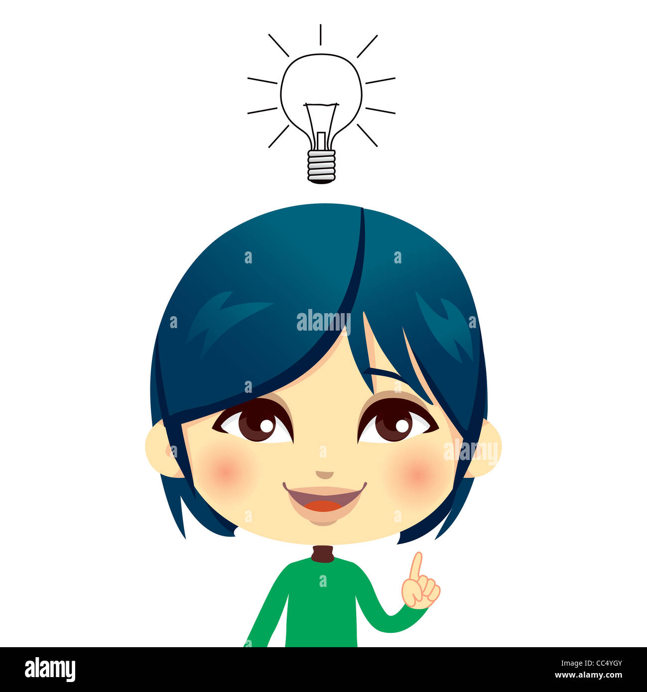 Cute kid having an idea with lightbulb concept and gesture expression ...
