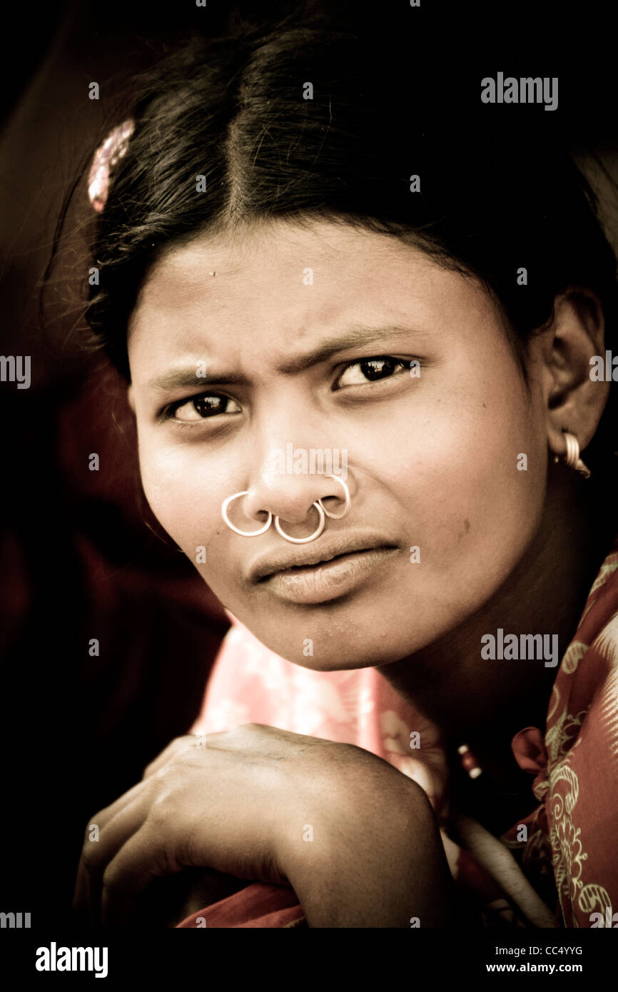 Portrait of a traditional Mali tribeswoman at the remote village of ...