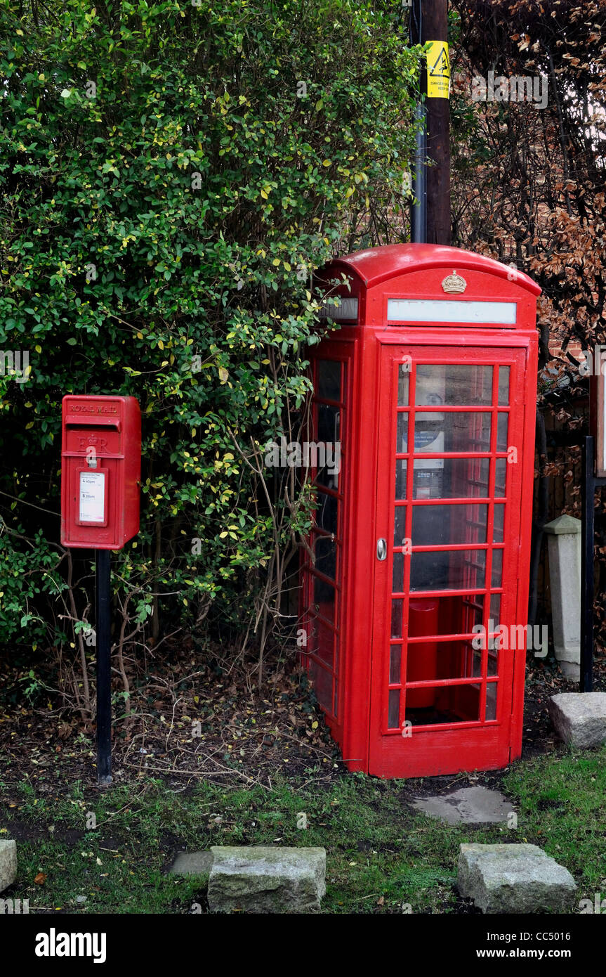 British traditional red telephone box and post box in countryside Stock ...