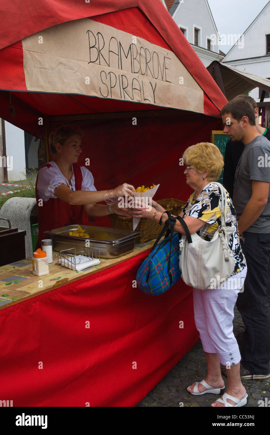 Spiral fried potato stand Stredoveky den the Medieval day at Marianske ...
