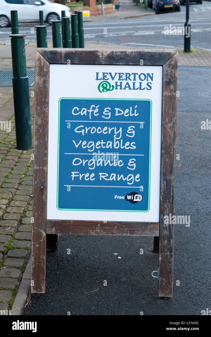 Sign for Leverton and Halls cafe and delicatesan in Mary Vale Road ...
