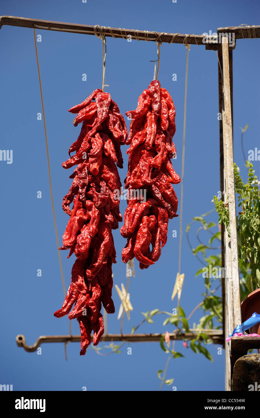 Drying red peppers in village hi-res stock photography and images - Alamy