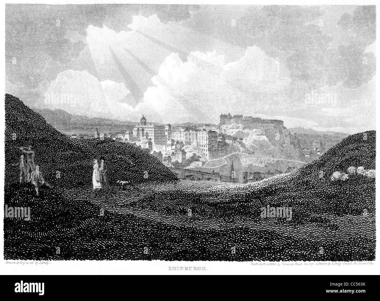 Edinburgh, an engraving from a book about Robert Burns published in ...