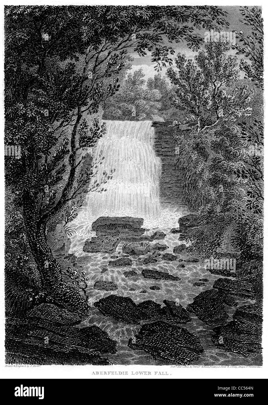 Aberfeldie Lower Fall, an engraving from a book about Robert Burns ...