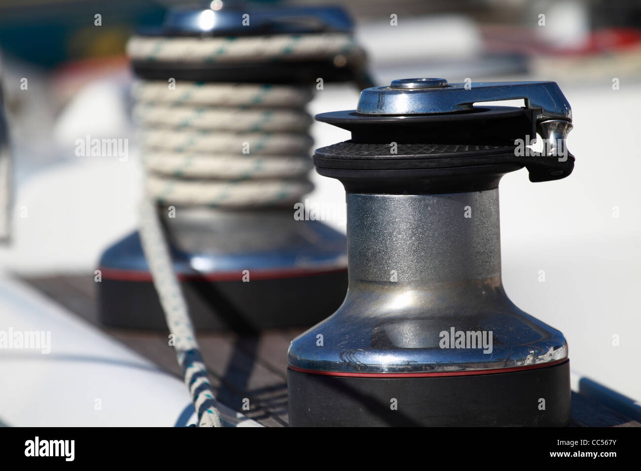 Winch on a sailboat deck, detail view Stock Photo - Alamy