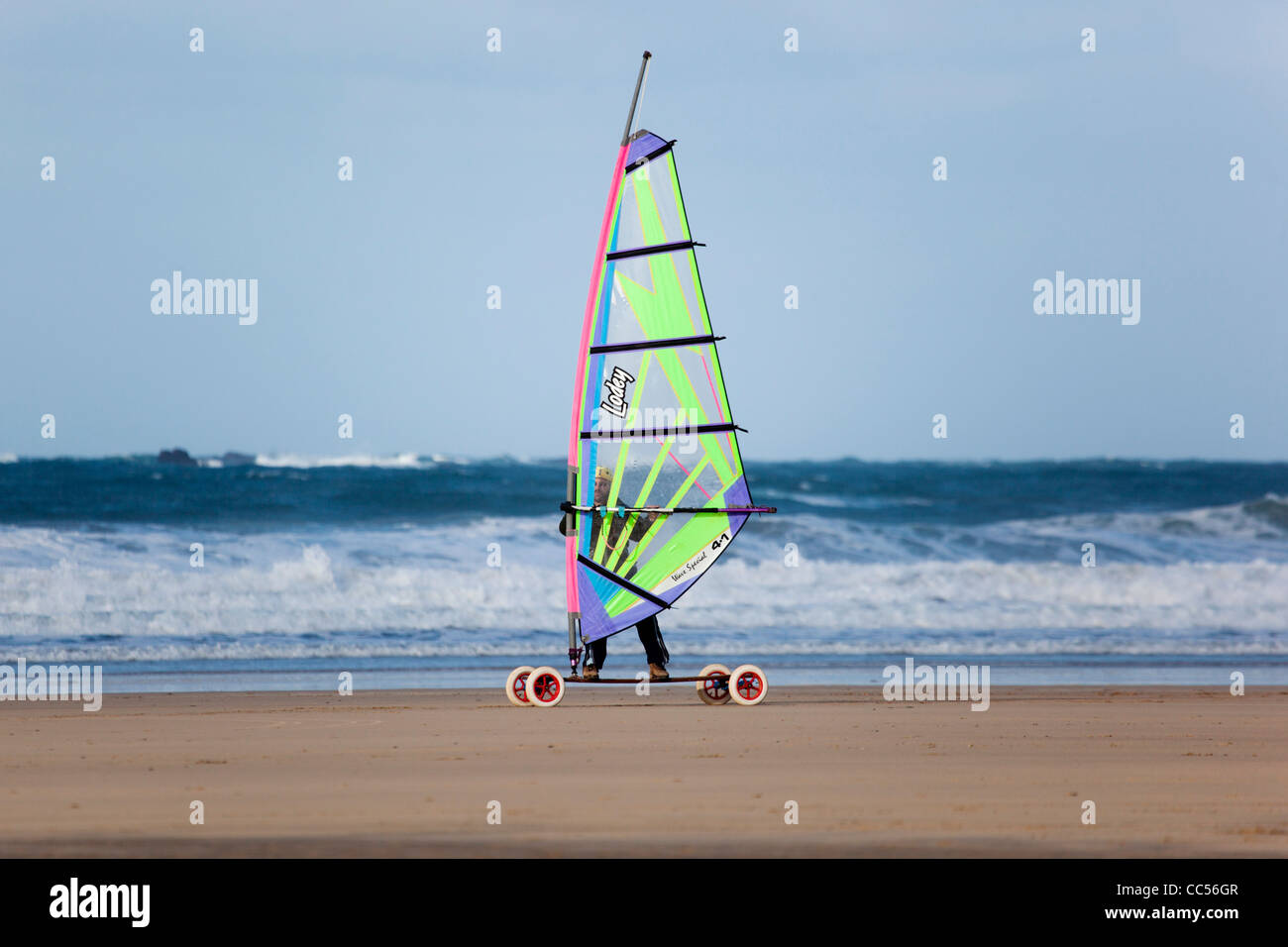 Sand WindSurfing or Land Sailing; Godrevy; Cornwall; UK Stock Photo - Alamy