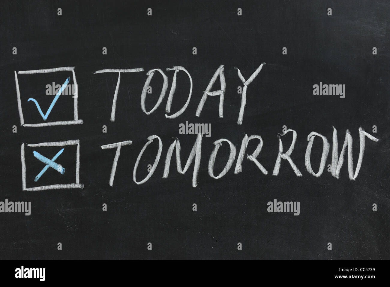 Chalkboard drawing - Choose from today or tomorrow Stock Photo - Alamy