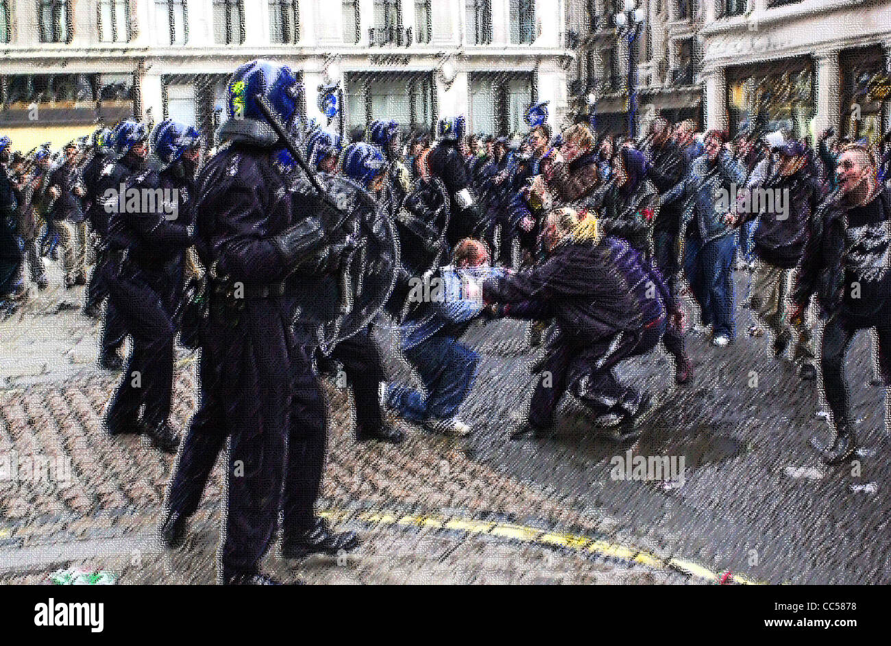 Generic illustrations of British Riot Police in action images treated ...