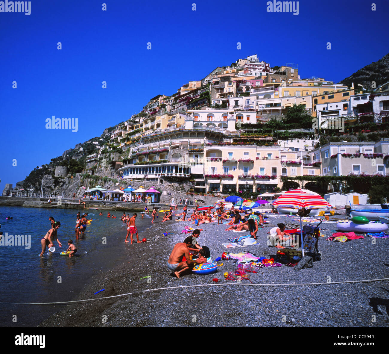 Positano beach sunbathing hi-res stock photography and images - Alamy