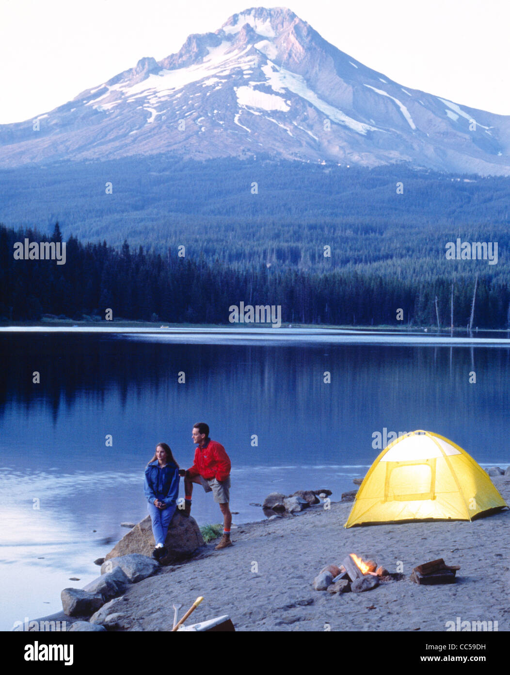 Camping by Trillium Lake and Mt Hood Oregon Stock Photo - Alamy
