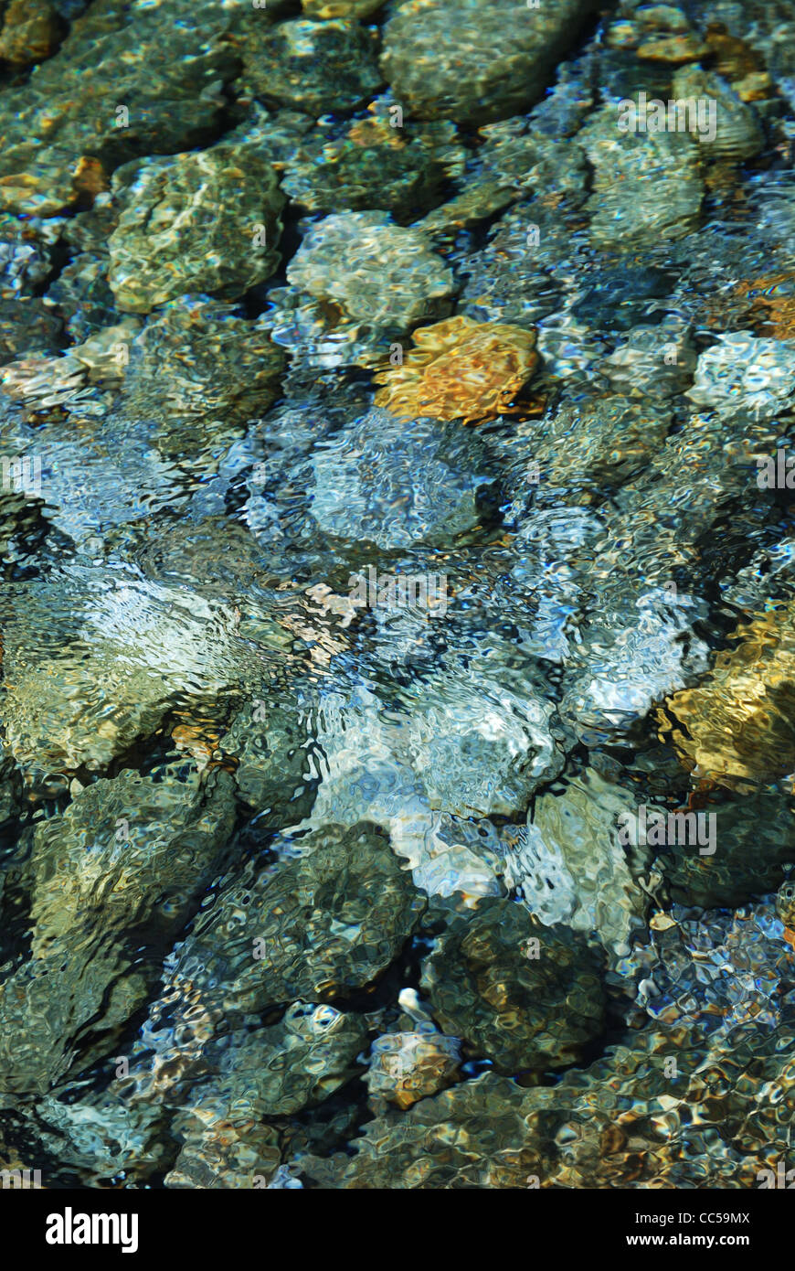 Close-up of riverbed through clear water flowing Stock Photo - Alamy