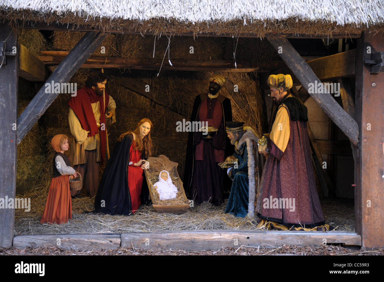 Nativity scene display Stock Photo - Alamy