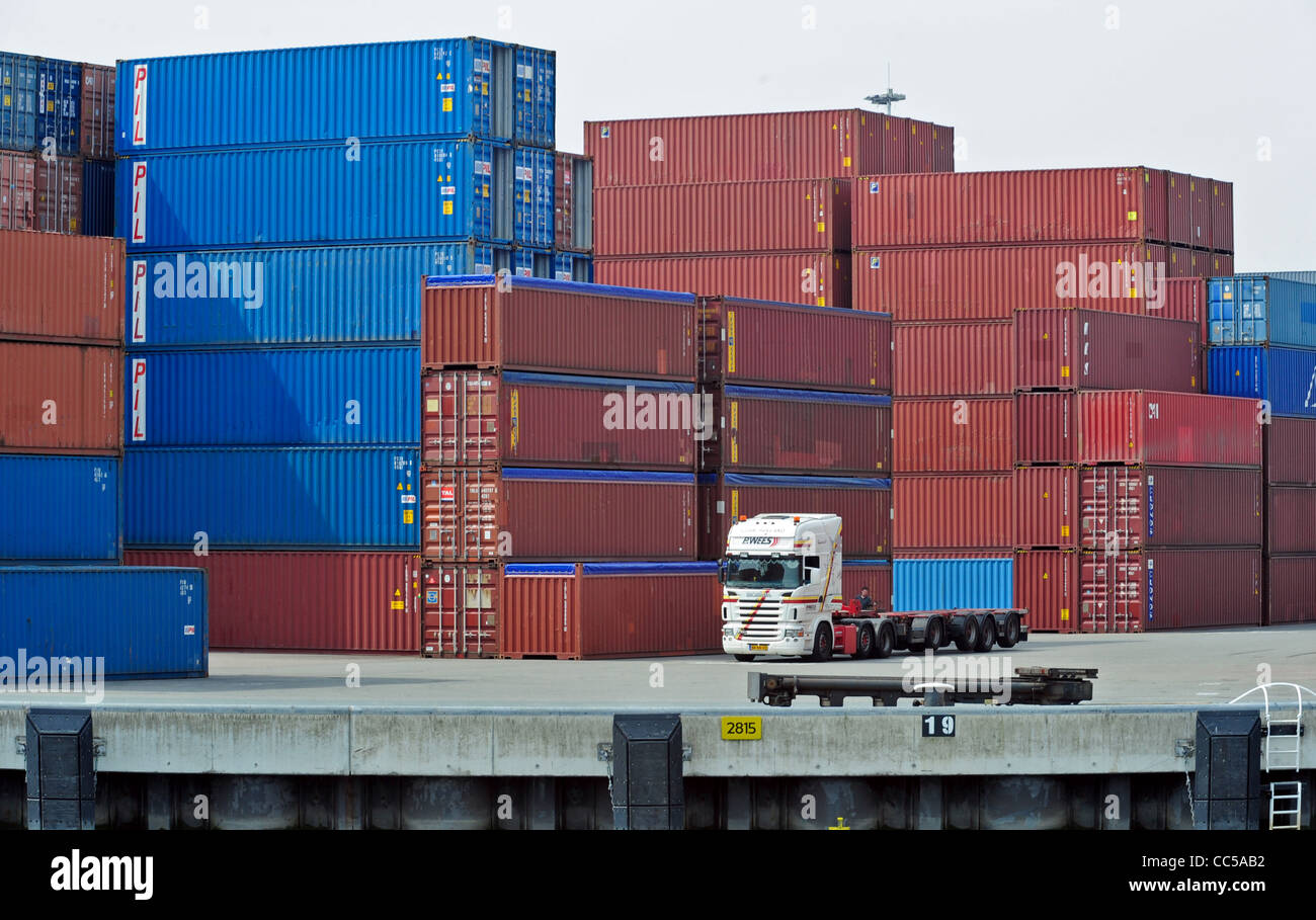 container port with Truck Stock Photo - Alamy