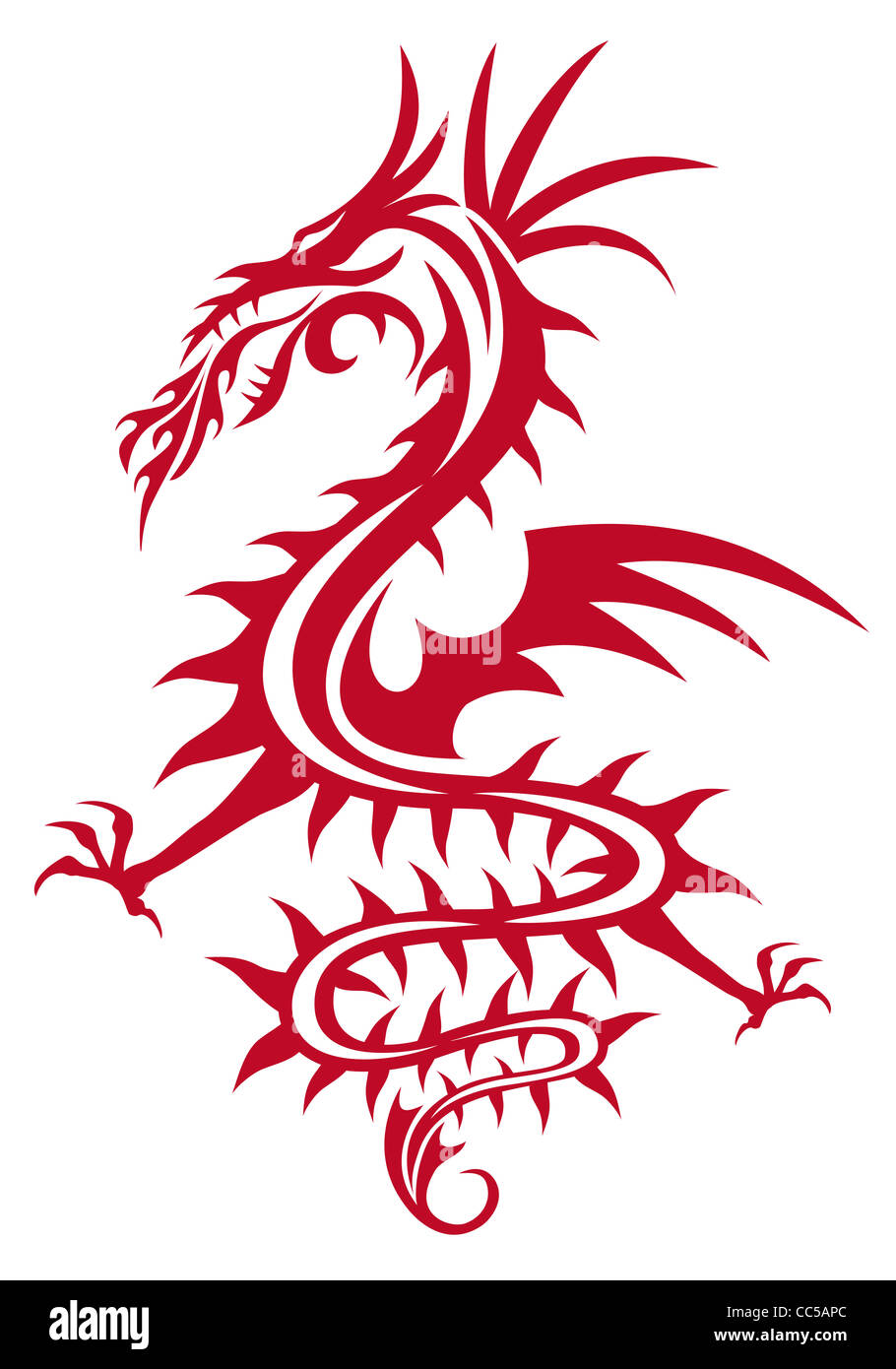 red dragon with wing and fire flames Stock Photo - Alamy