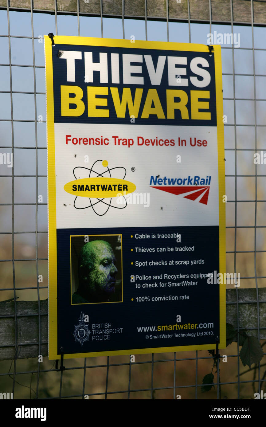 network rail, cable theft, smartwater sign Stock Photo - Alamy