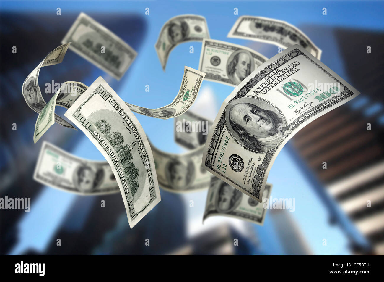 Falling Money $100 Bills Stock Photo - Alamy