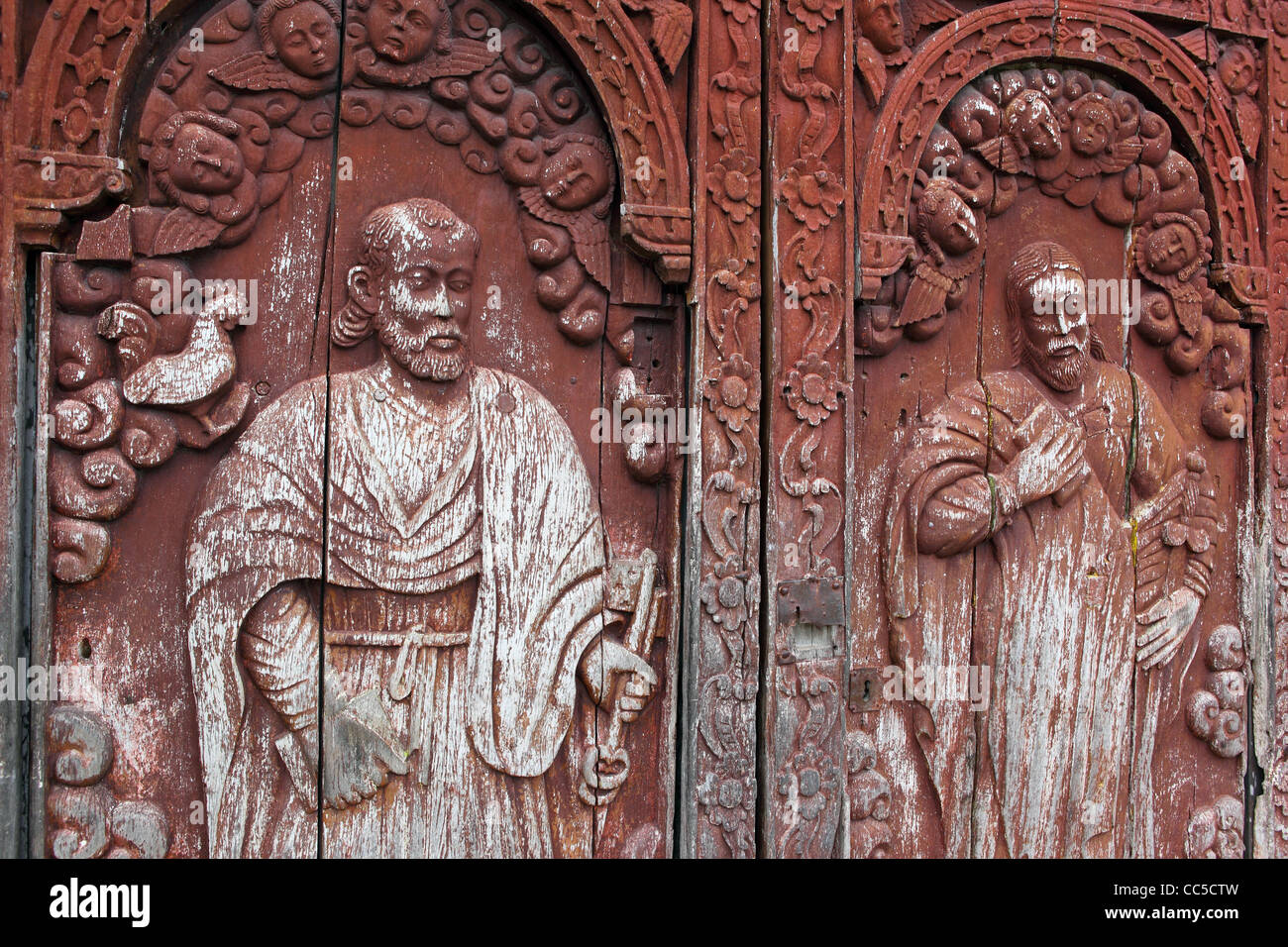 Four hundred year old wooden doors of the Immaculate Conception Church ...