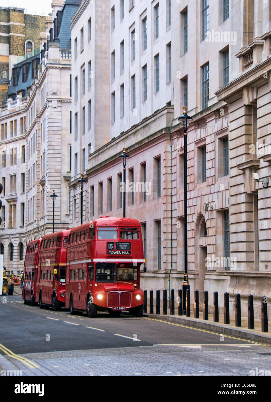 London routemaster red buses parked in a westminster sidestreet waiting ...