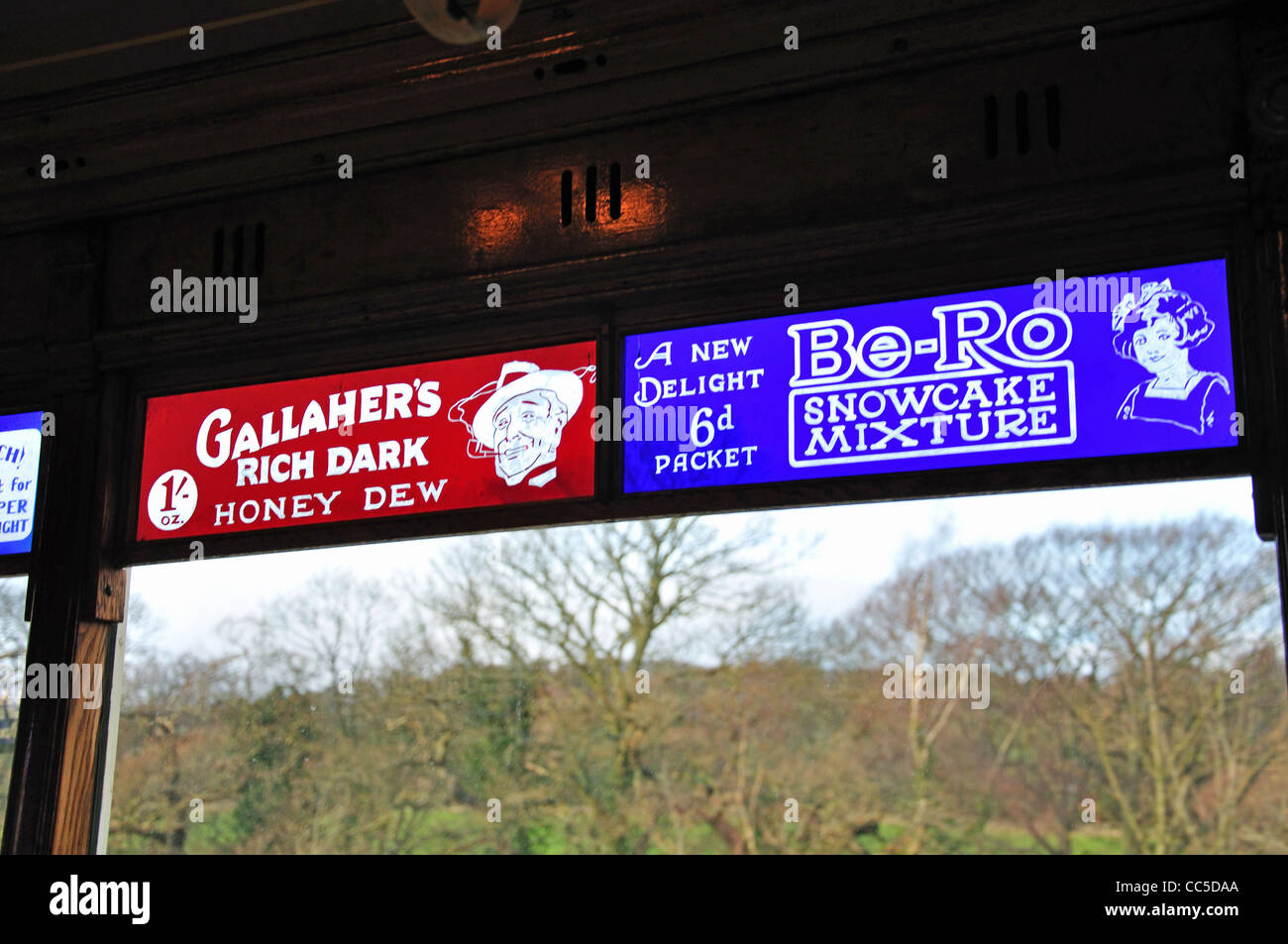 Glass adverts on tram in Beamish, The North of England Open Air Museum ...