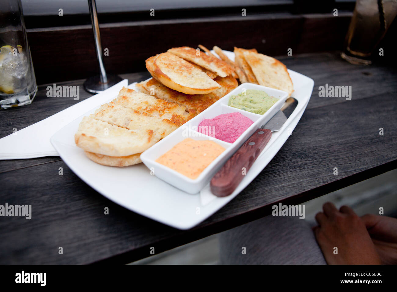 A trio of dips freshly served at 'The Lucky Shag' restaurant in Perth ...