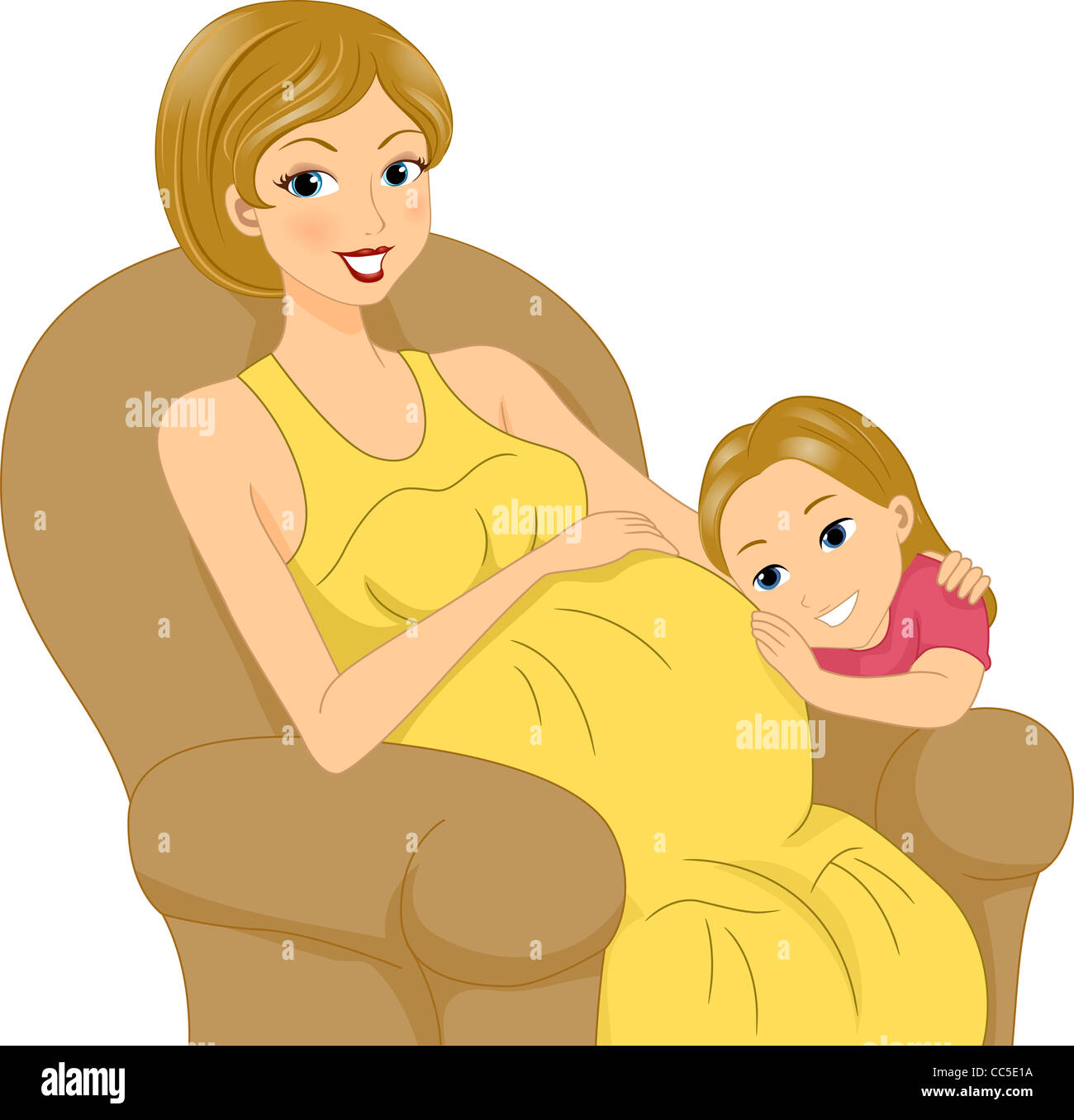 Illustration of a Girl Listening to Her Mother's Tummy Stock Photo - Alamy