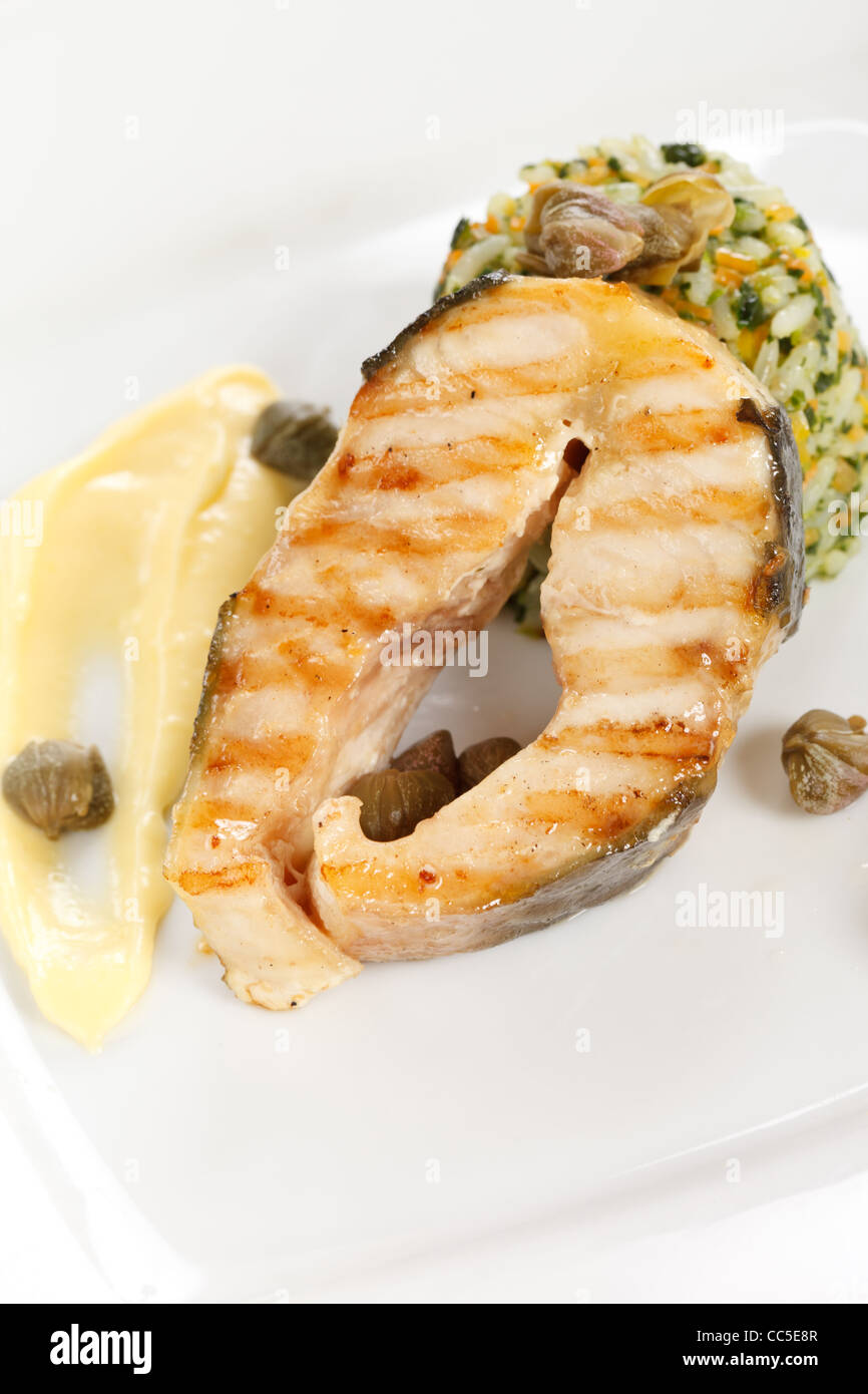 fish steak with rice Stock Photo - Alamy