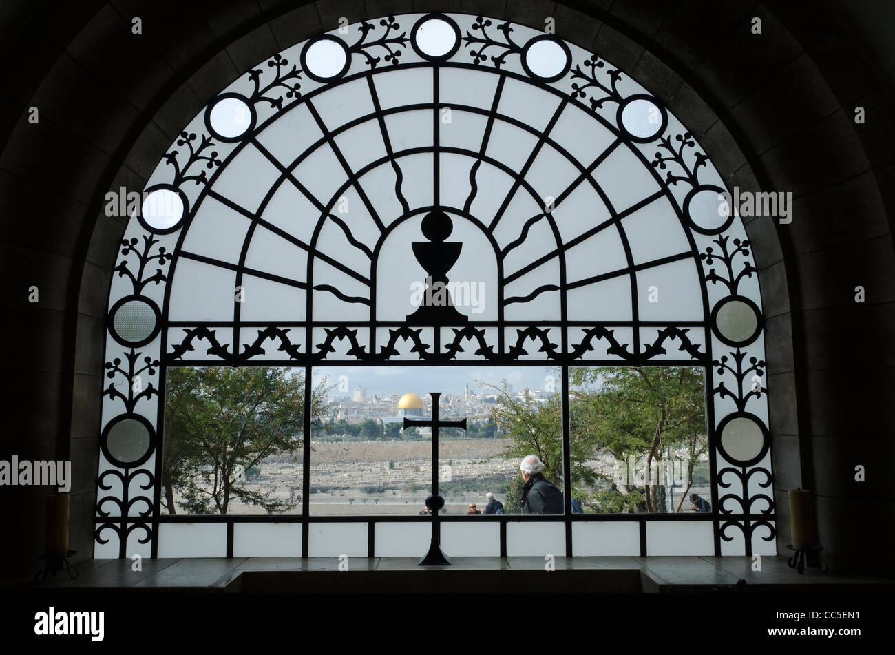 View from the church of Dominus Flevit with golden Dome. Mount of ...