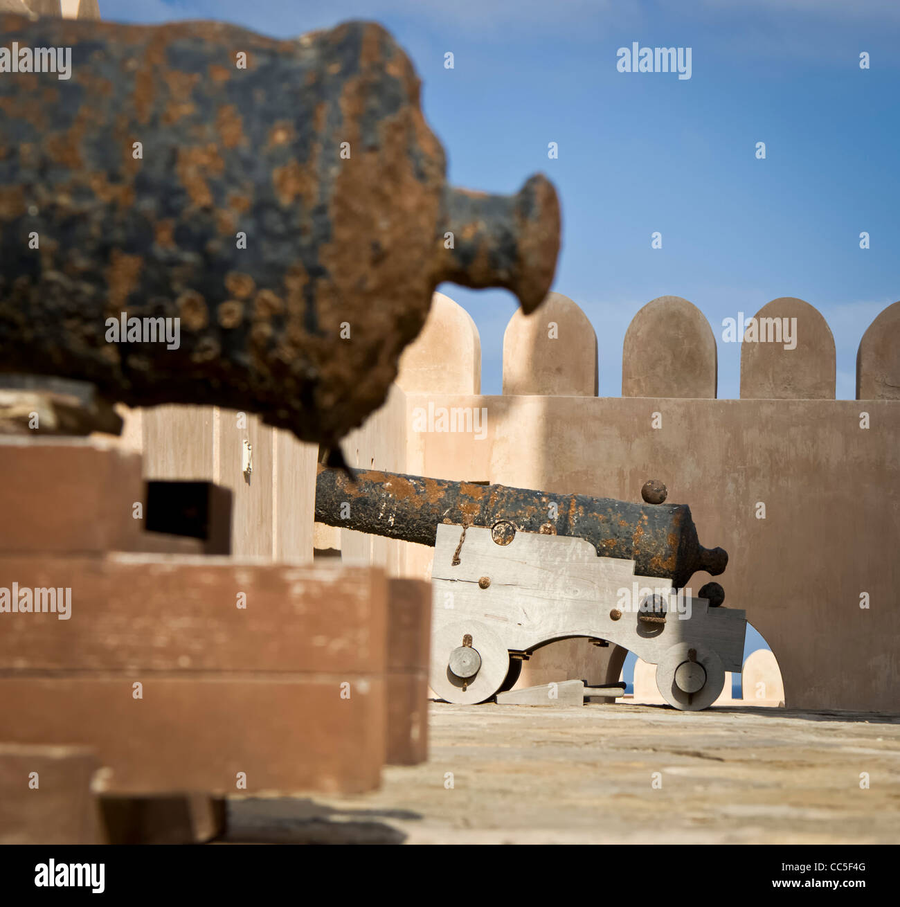 Picture of fort and Omani flag near Ras al Hadd, southern Oman Stock ...