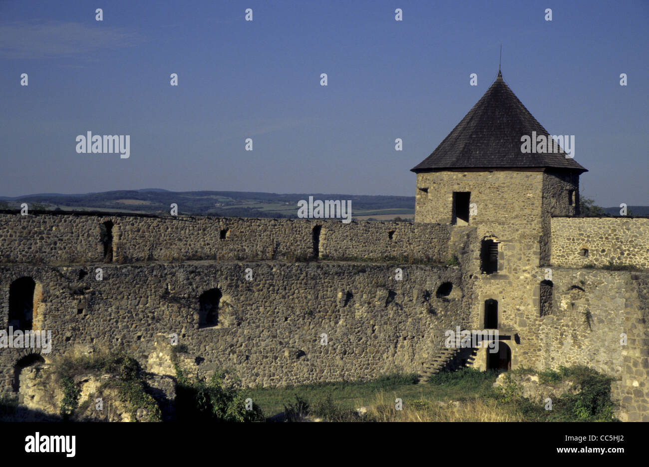 Ruins of medieval castle (fortified abbey) Bzovik, Krupinska planina ...
