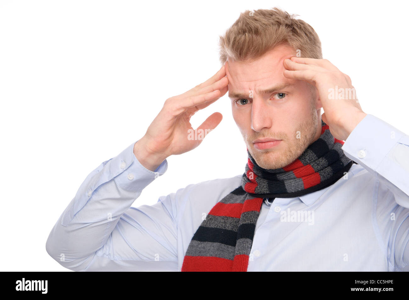Full isolated portrait of a young man with head ache Stock Photo - Alamy