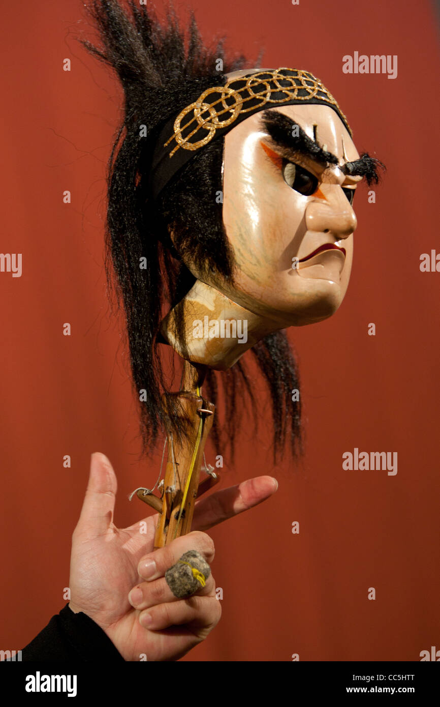 Bunraku puppet performance and dolls at the Awaji Ningyoza theater ...