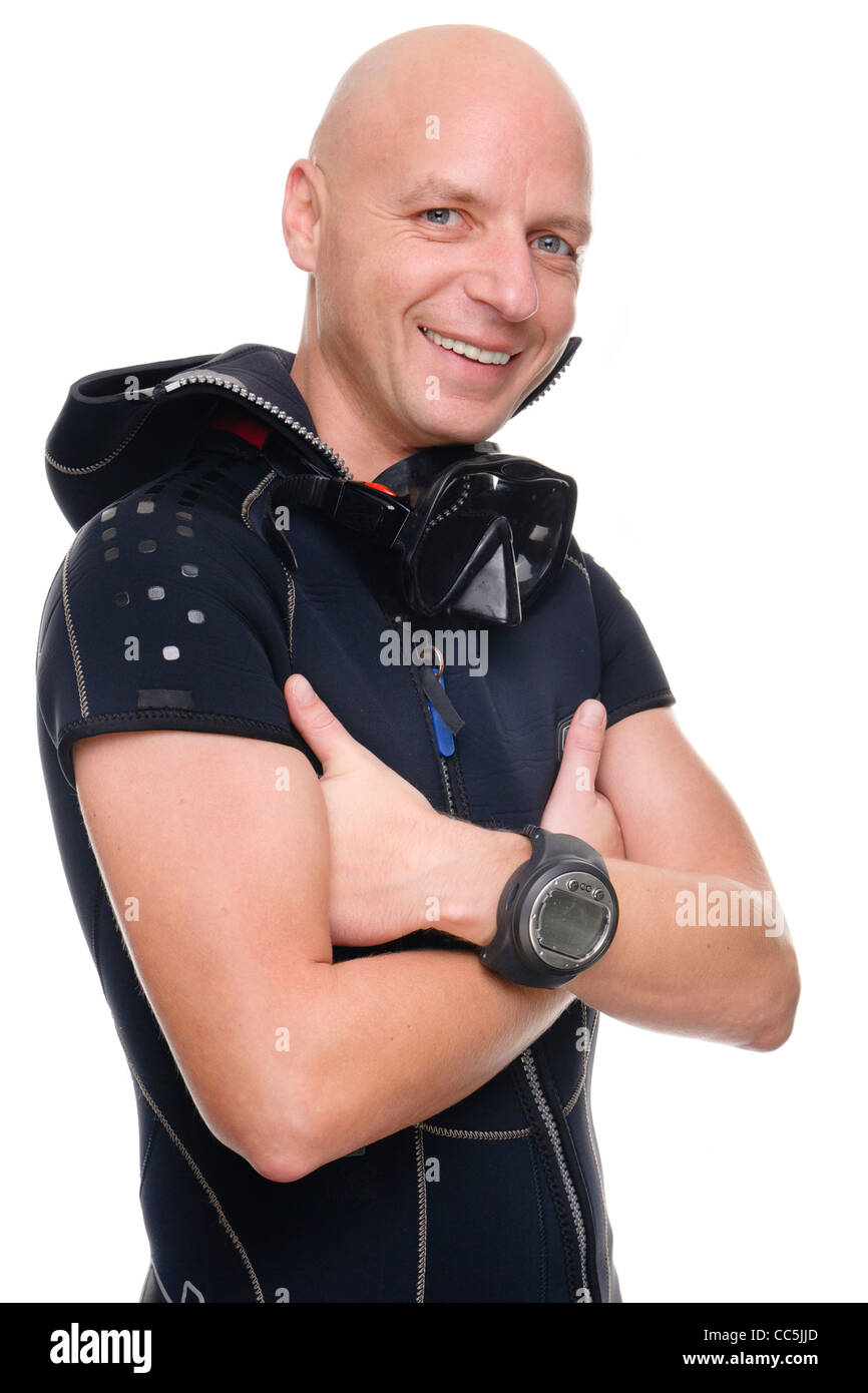 Full isolated studio portrait from a young man with diving outfit Stock ...