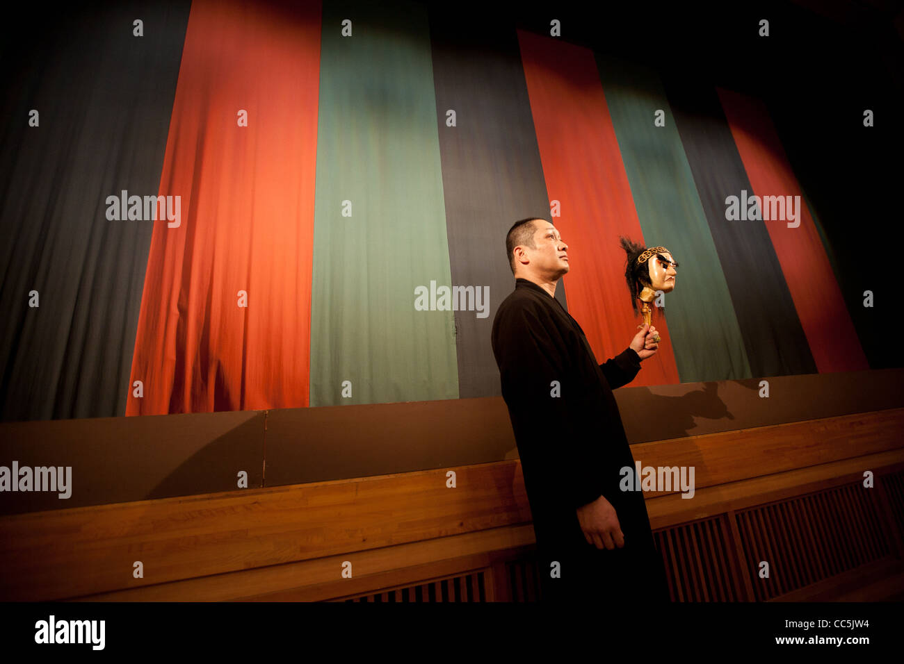 Bunraku puppet performance and dolls at the Awaji Ningyoza theater ...