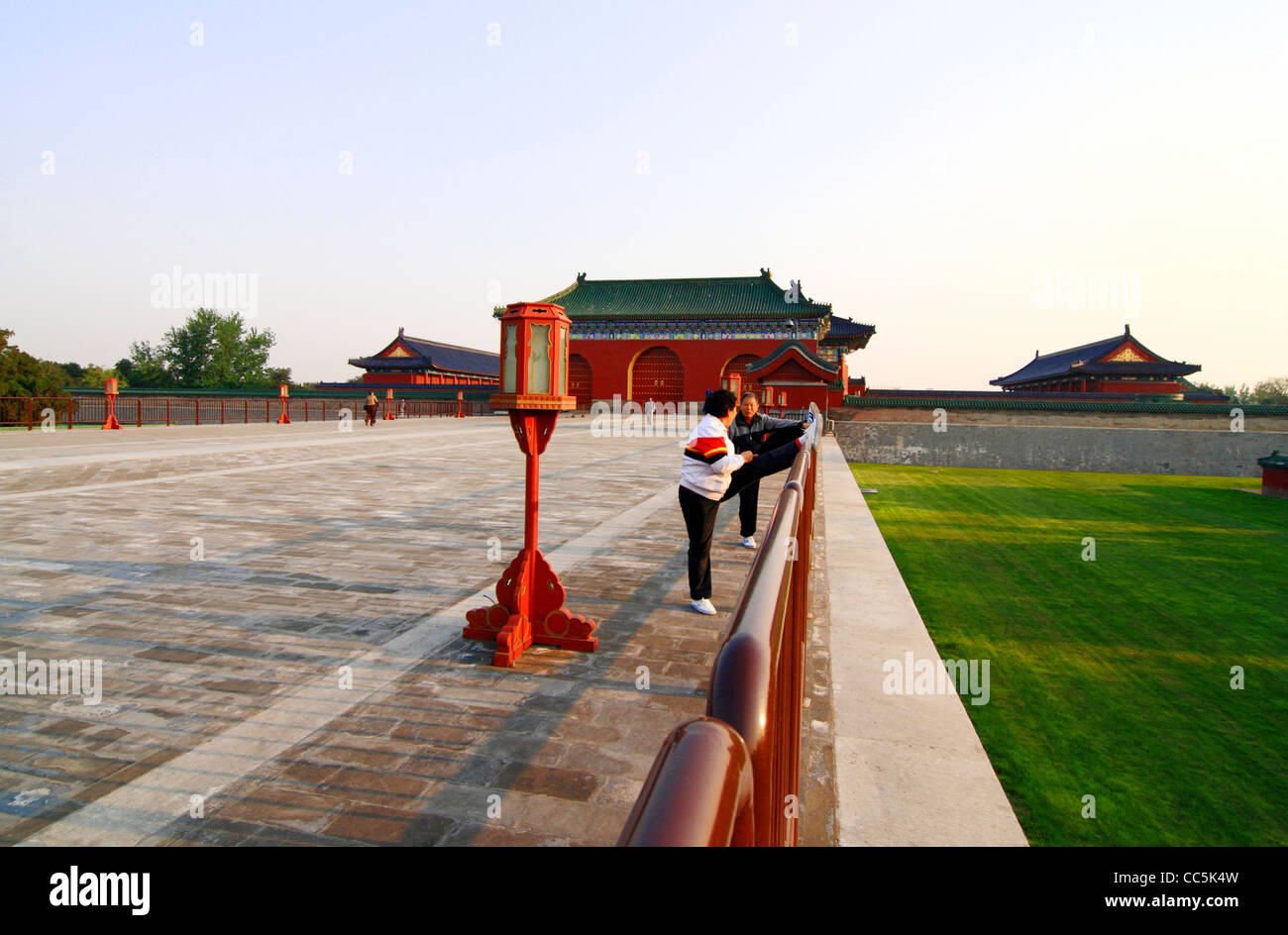 Elderly people doing morning exercise, Temple of Heaven, Beijing, China ...
