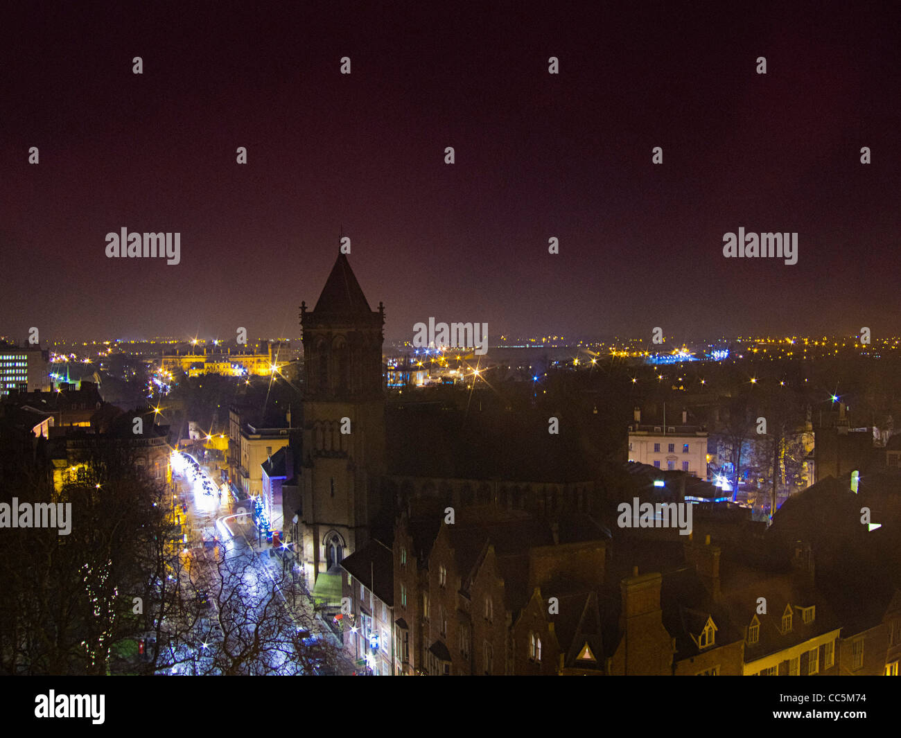 Night view of Duncombe Place in York from roof of York Minster Stock ...