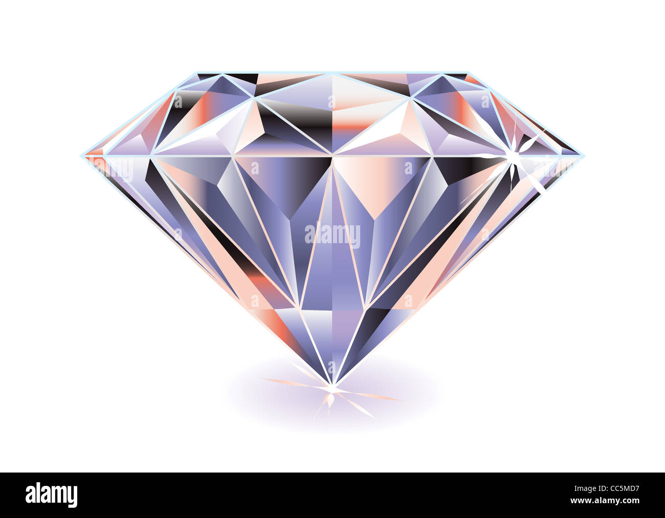 Artistic brightly coloured cut diamond with shadow and reflection Stock ...
