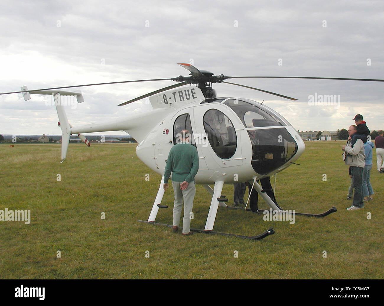 The MD500E helicopter (registration G-TRUE), built in 1992, is seen at ...