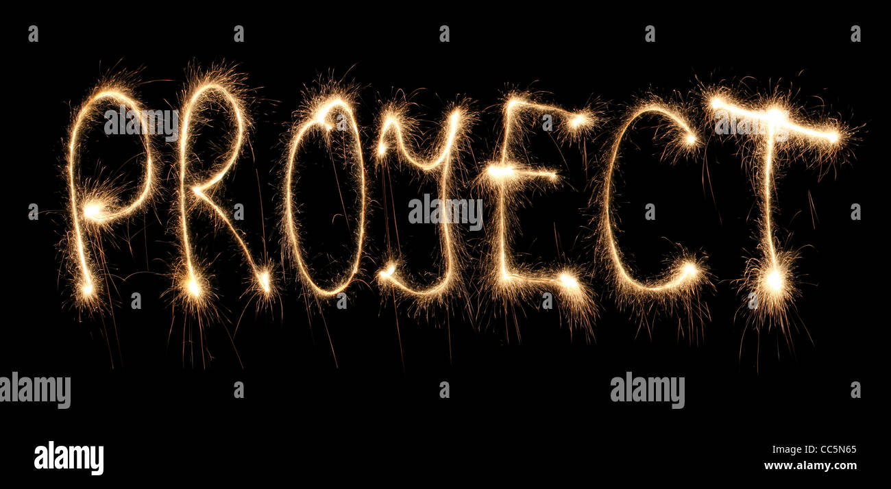 Word project written sparkler Stock Photo - Alamy