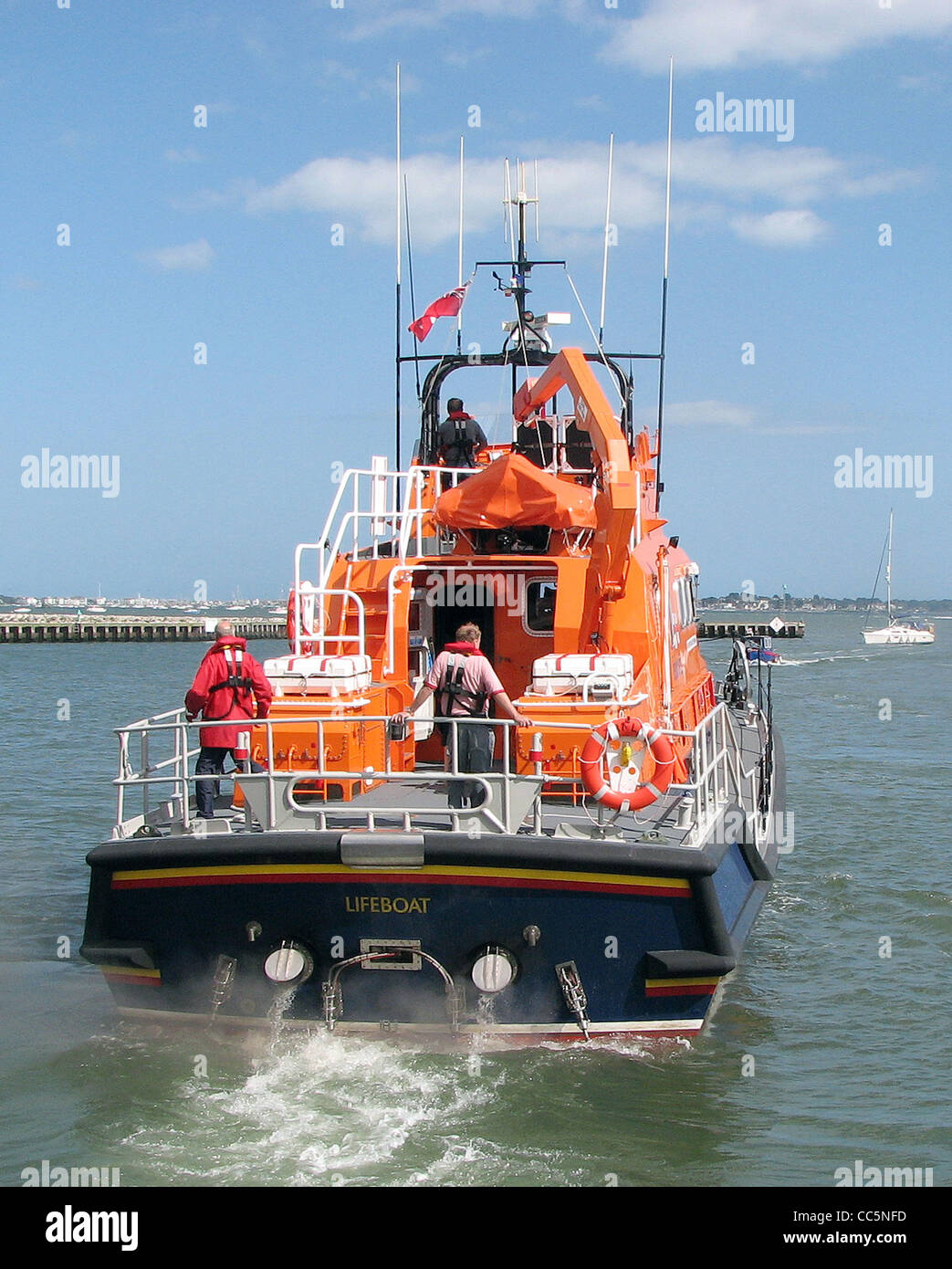 The stern of UK lifeboat 17-31, a Severn class lifeboat, is seen docked ...